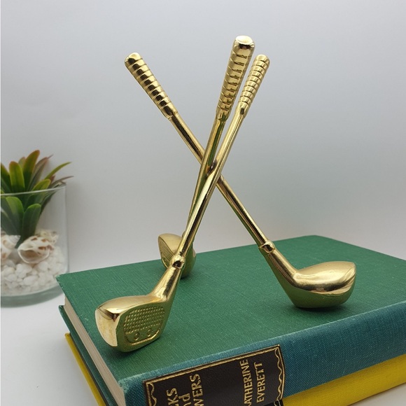 Accents | Vintage Gold Brass Golf Clubs Ornament Paperweight Home Decor ...